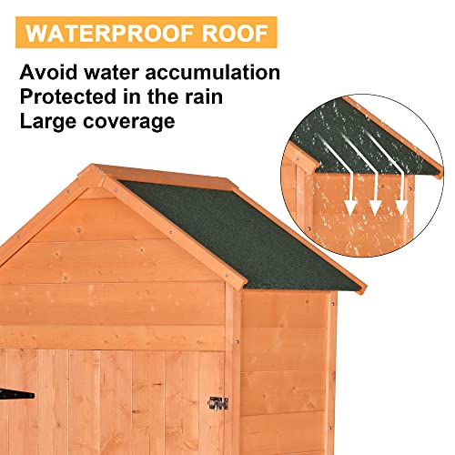 FRANSOUL Outdoor Wood Storage Shed Garden Storage Room, Waterproof Large Tool Storage Cabinet with Lockable Doors for Patio, Backyard, Lawn, Meadow, Farmland, Natural