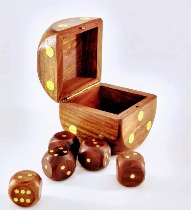 KAM Home Domino DICE Wooden Game Dice Box with Five Dice Square Gifts for Christmas