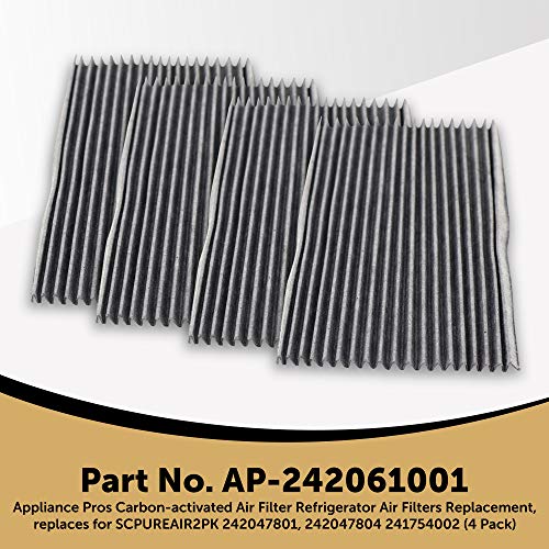 Appliance Pros AP-242061001 Carbon-activated Air Purifier Filter Replacement, Refrigerator Air Filters Replacement for SCPUREAIR2PK 242047801, 242047804 241754002, Fridge Filter Replacement, (4 Pack)