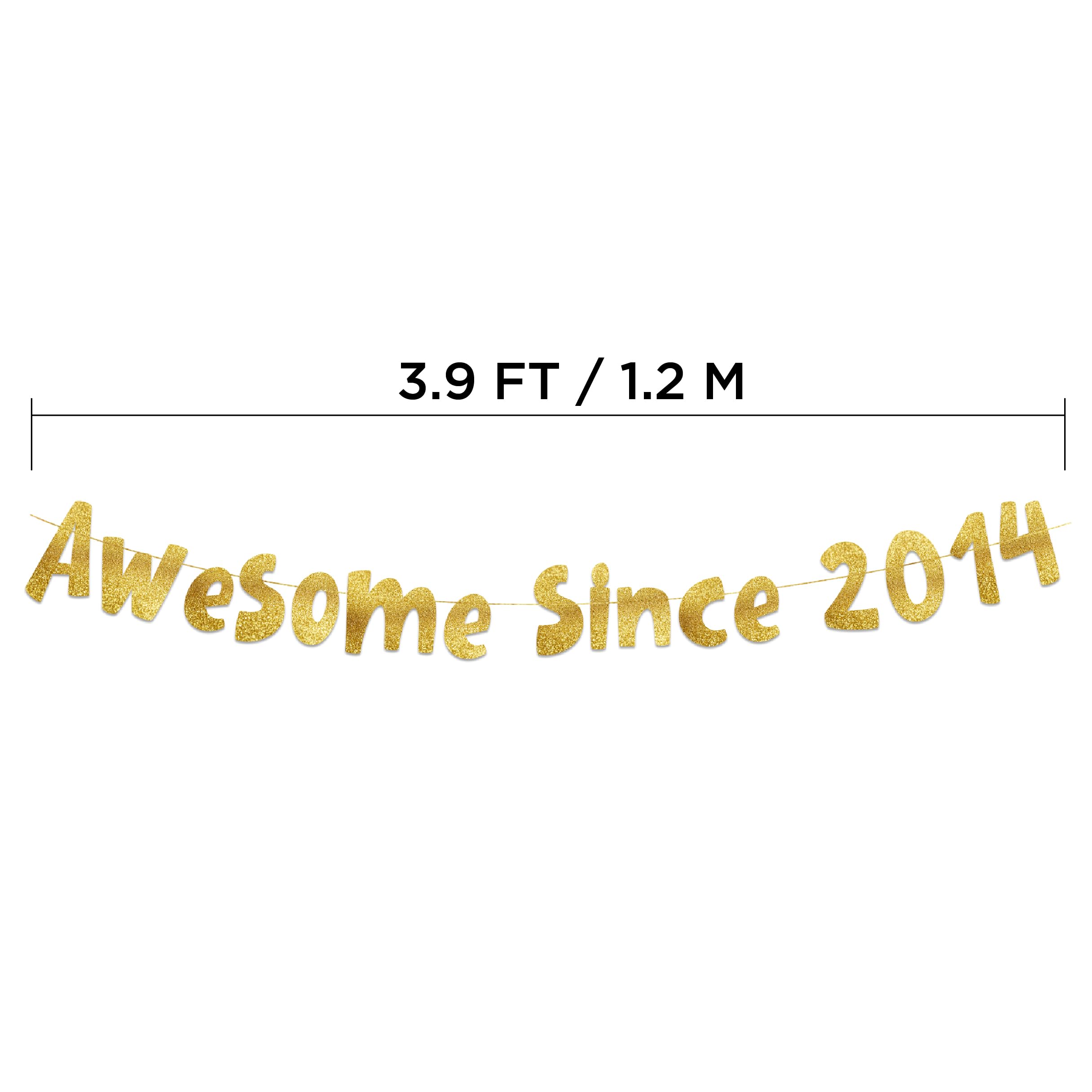 Awesome Since 2014 Gold Glitter Banner - 10th Birthday and Anniversary Party Decorations