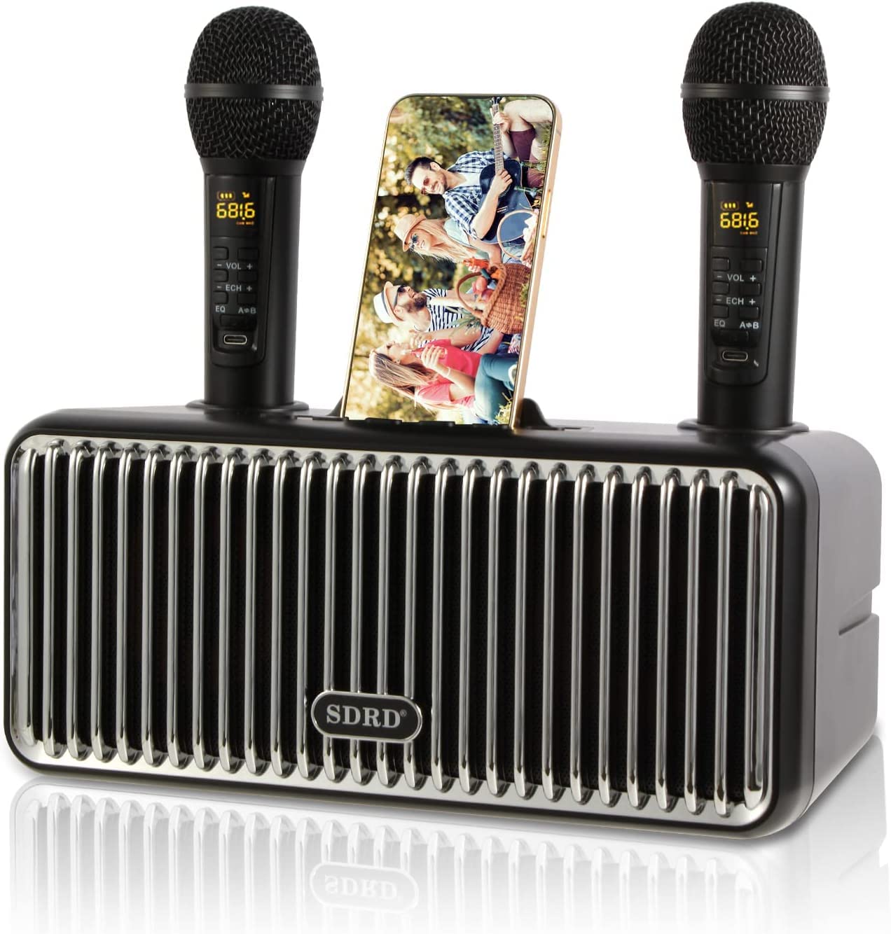 Karaoke Machine for Adults and Kids,Bluetooth Karaoke Speaker with 2 Wireless Microphone,Party Speakers with Phone Holder,HD Sound PA System Support TWS,TFcard,AUX in,for Party/Meeting
