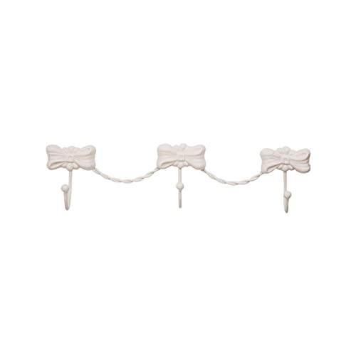 BOOMLATU 3 Hooks White Bow Coat Hook Wall Hook Key Hook for Girls Women Nursery or Bedroom Decoration (White)