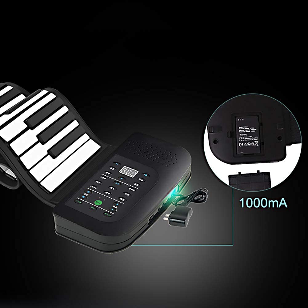 88 Keys Roll Up Piano, Soft Silicone Electronic Music Folding Piano Keyboard, 140 Tones and 128 Rhythms, Built in Stereo Loudspeaker, for Kids and Adults