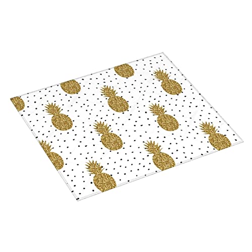 Gold Glitter Pineapples Fruit Printed Drying Mat For Kitchen Ultra Absorbent Microfiber Dishes Drainer Mats Non-Slip Silicone Quick Dry Pad - 18 X 16inch