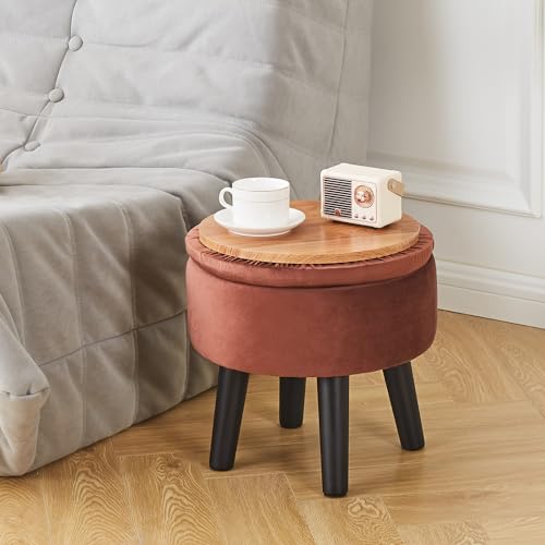 Cpintltr Storage Ottoman Footstool Round Footrest with Removable Lid Soft Padded Foot Stool with Solid Wood Legs Side Table with Storage Step stool Extra Seating for Hallway Living Room Bedroom Coffee