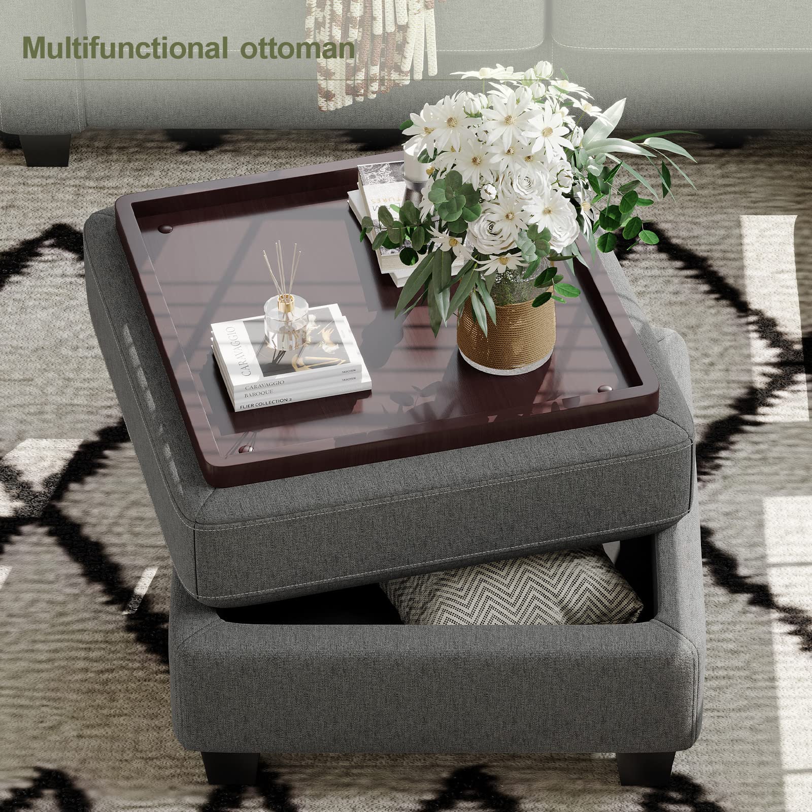 Belffin Small L Shaped Couch Convertible Sectional Sofa Couch L-Shaped Sofa with Storage Ottoman 4 Seat Sofas Light Grey
