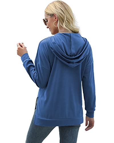 Auremore Womens Hoodies V Neck Long Sleeve Tops Fall Shirts Button Up Fashion Sweaters Blue L