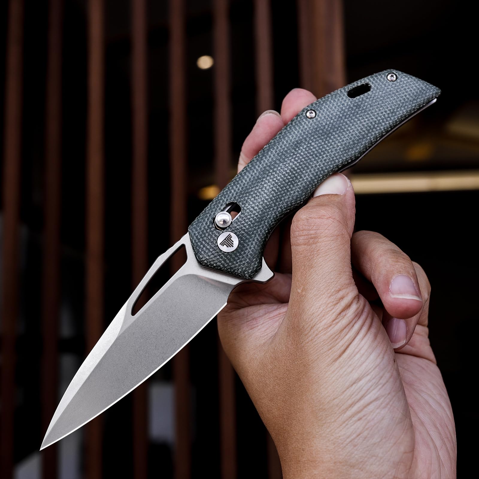 TRIVISA Folding Pocket Knife for Men EDC,3.38in Black 14C28N Steel Blade,Axis Lock Micarta Handle with Clip,Camping Hunting Outdoor Knives,Vela-04B
