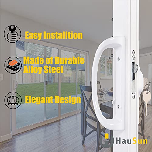 Sliding Patio Door Handle Set with Key Cylinder and Mortise Lock, Full Replacement Handle Lock Set Fits Door Thickness from 1-1/2" to 1-3/4",3-15/16” Screw Hole Spacing, Reversible Design(Non-Handed)