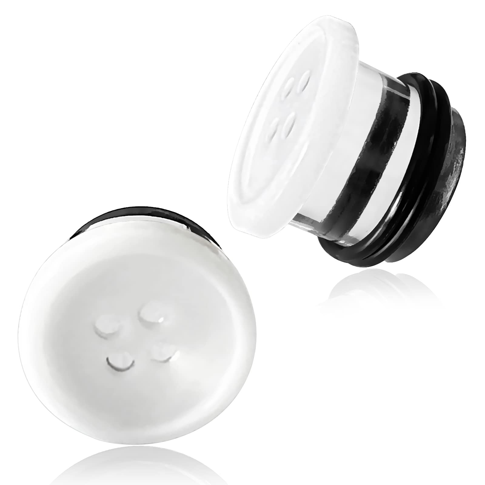 AntDear Button Ear Gauges for Ears Women Men White Button Plug Earrings, Ear Piercing Plug with Rubber O-Rings 8G to 1 Inch, Single Flared Stretching Tunnels Expanders 16MM (5/8")