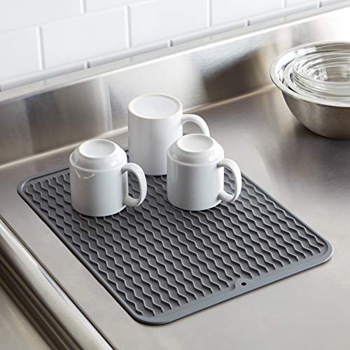 AmazonCommercial Silicone Dish, Sink Drying Mat, Reusable, Easy to Drain and Clean, 15.8 x 12-Inches