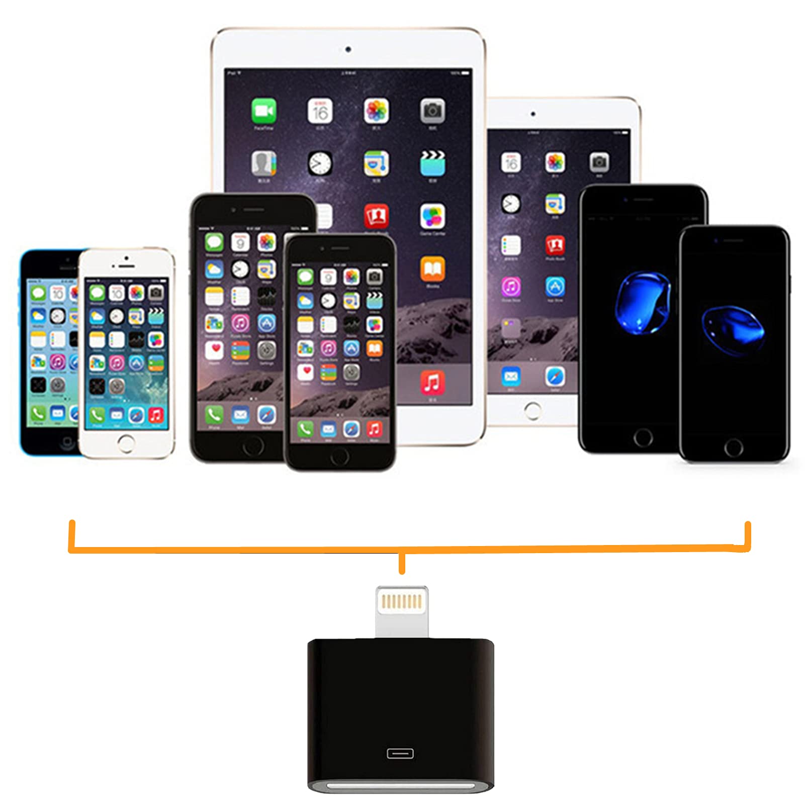 Lightning to 30-pin Adapter，Apple MFi Certified iPhone 8-Pin Male to 30-Pin Female Adapter Charging Sync Converter Connector Compatible iPhone 13/13P/12/11/X/8/7/6P/5S/5/iPad/iPod (No Audio)