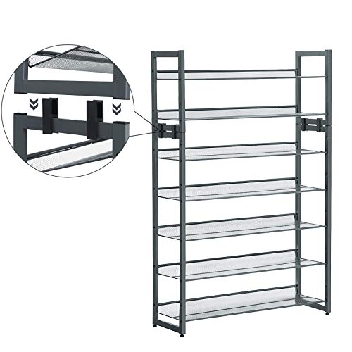SONGMICS Shoe Rack, 5-Tier Stackable Shoe Storage Shelf, Metal Mesh, Flat or Angled Shoe Organizer Rack for 20 to 25 Pairs of Shoes, Short Boots, High Heels, Grey