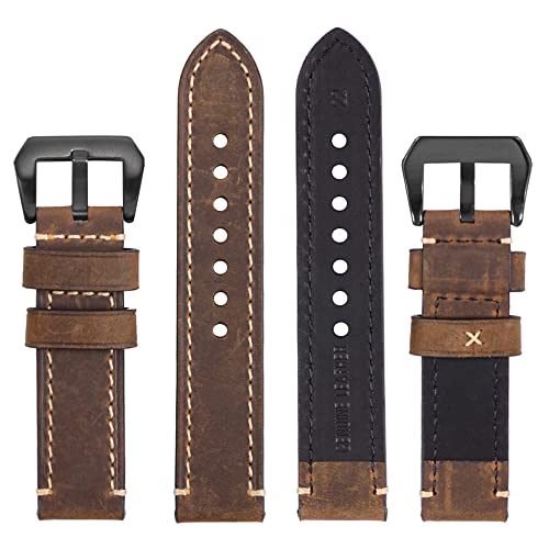 EACHE 22mm Leather Watch Bands for Men, Crazy Horse Genuine Leather Handmade Watchbands,Brown Leather Watch Strap with Black Buckle