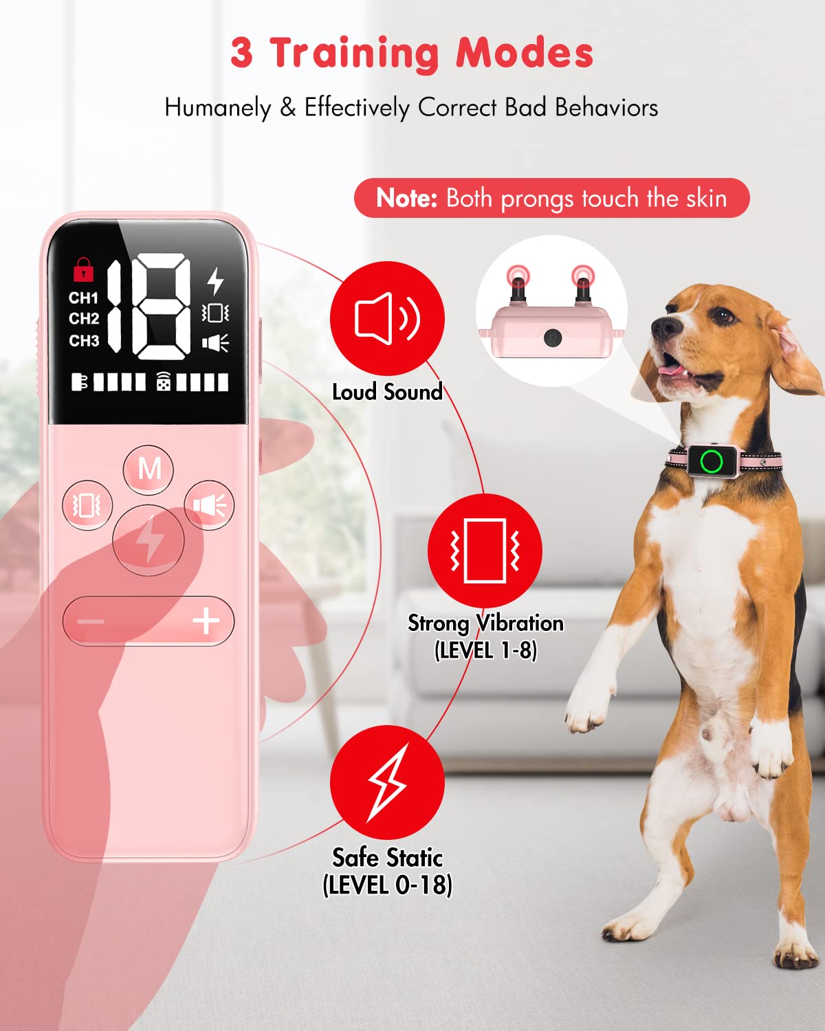 Haoteful Dog Shock Collar with Remote 2600FT, Shock Collar for Large Dog, Medium Small Dogs 8-120lbs, Electric Dog Training Collar with 3 Modes Beep, Vibration, Static Shock, Security Lock (Pink)