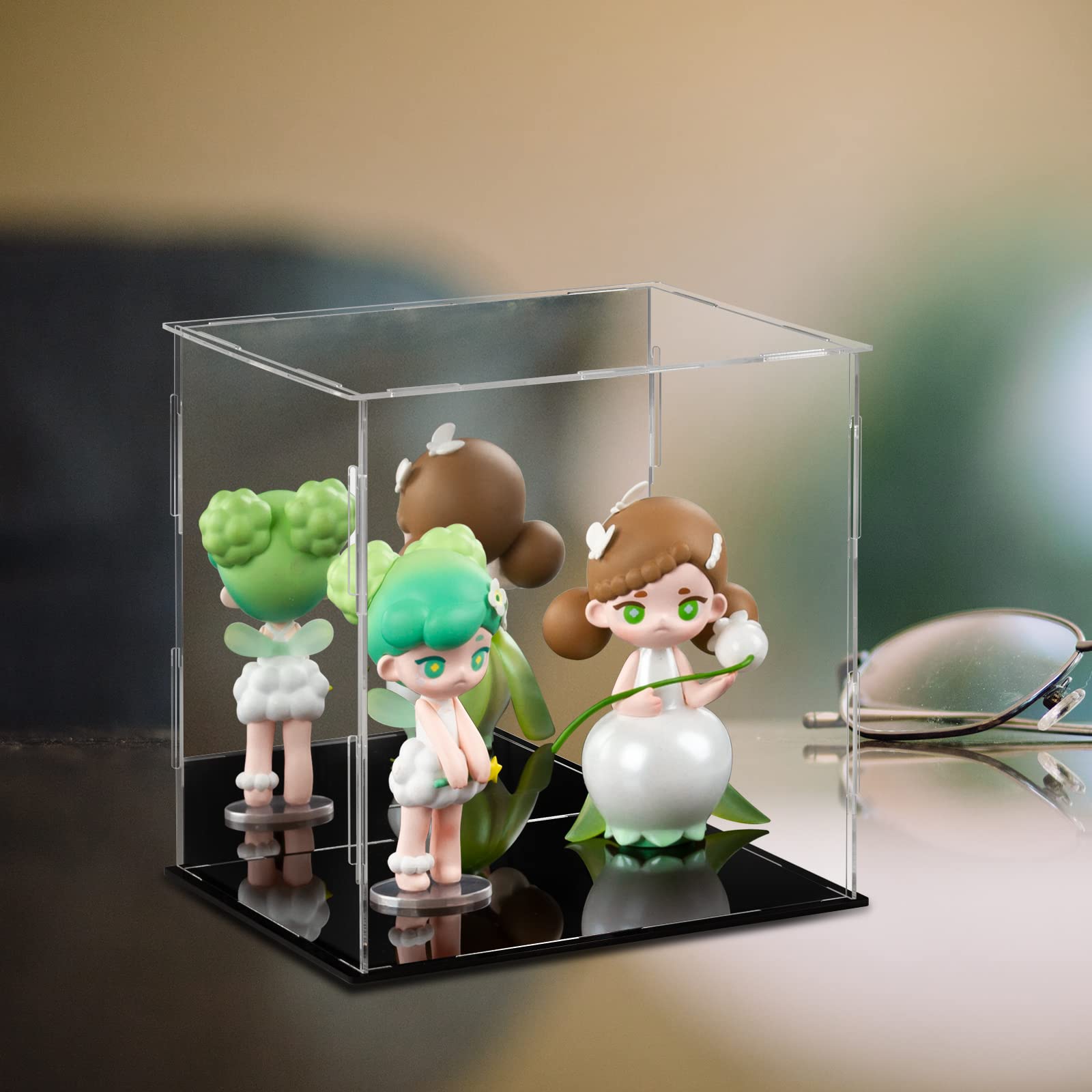LileZbox Acrylic Display Case,Versatile Collectibles Display Showcase for Action Figures Toys,1 Pack (Black, 13.7x9.8x5.9 Inch)
