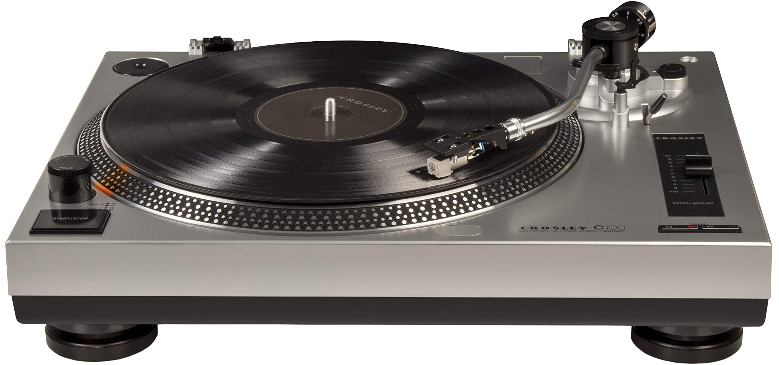 Crosley C100A-SI Belt-Drive Turntable Record Player with Adjustable Counterweight, Silver