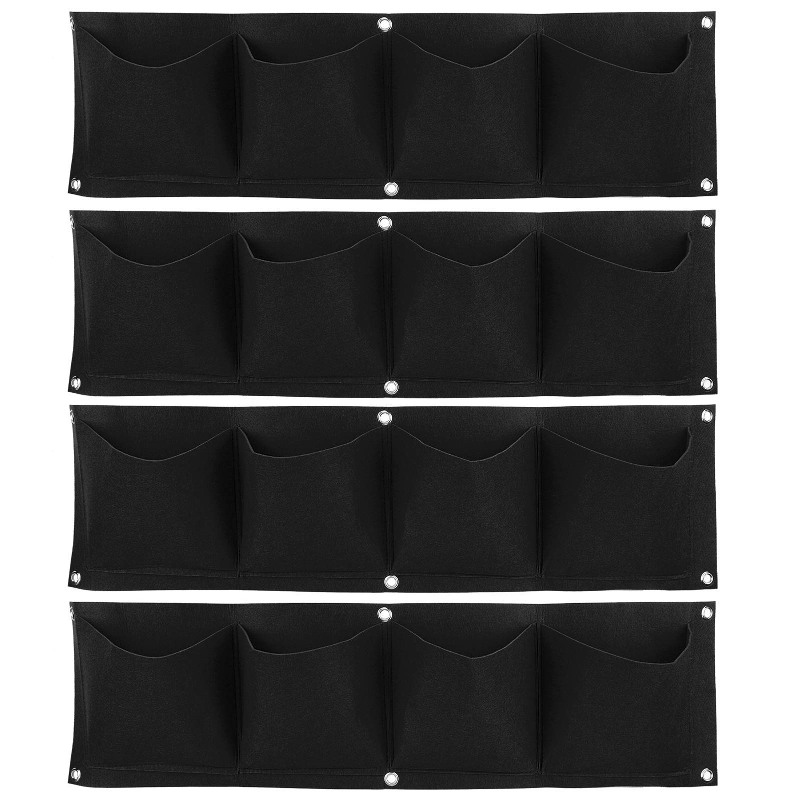 Atyhao Vertical Hanging Outdoor Wall Planter 4Pcs 4 Pocket Plant Grow Bag Wall Mounted Reusable Degradable Felt Garden Planter Herbs, Succulents Artificial Pl or Flowers. (Black)