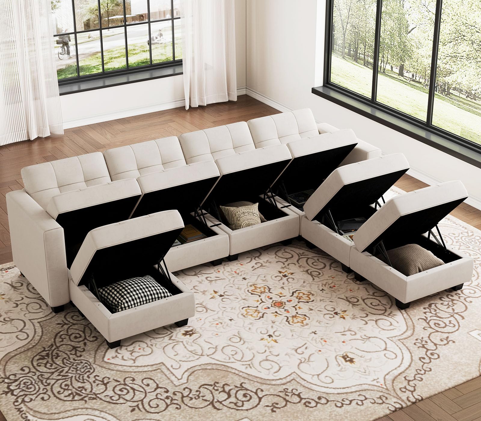 Belffin Velvet Middle Module Seat for Modular Sofa Sectional Couch with Storage Armless Sofa Chair Beige