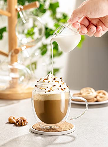 Sweese 8 oz Glass Coffee Cups - Double Wall Insulated Glass Coffee Mugs Set with Handle, Perfect for Espresso, Latte, Cappuccino, Set of 4-415.101
