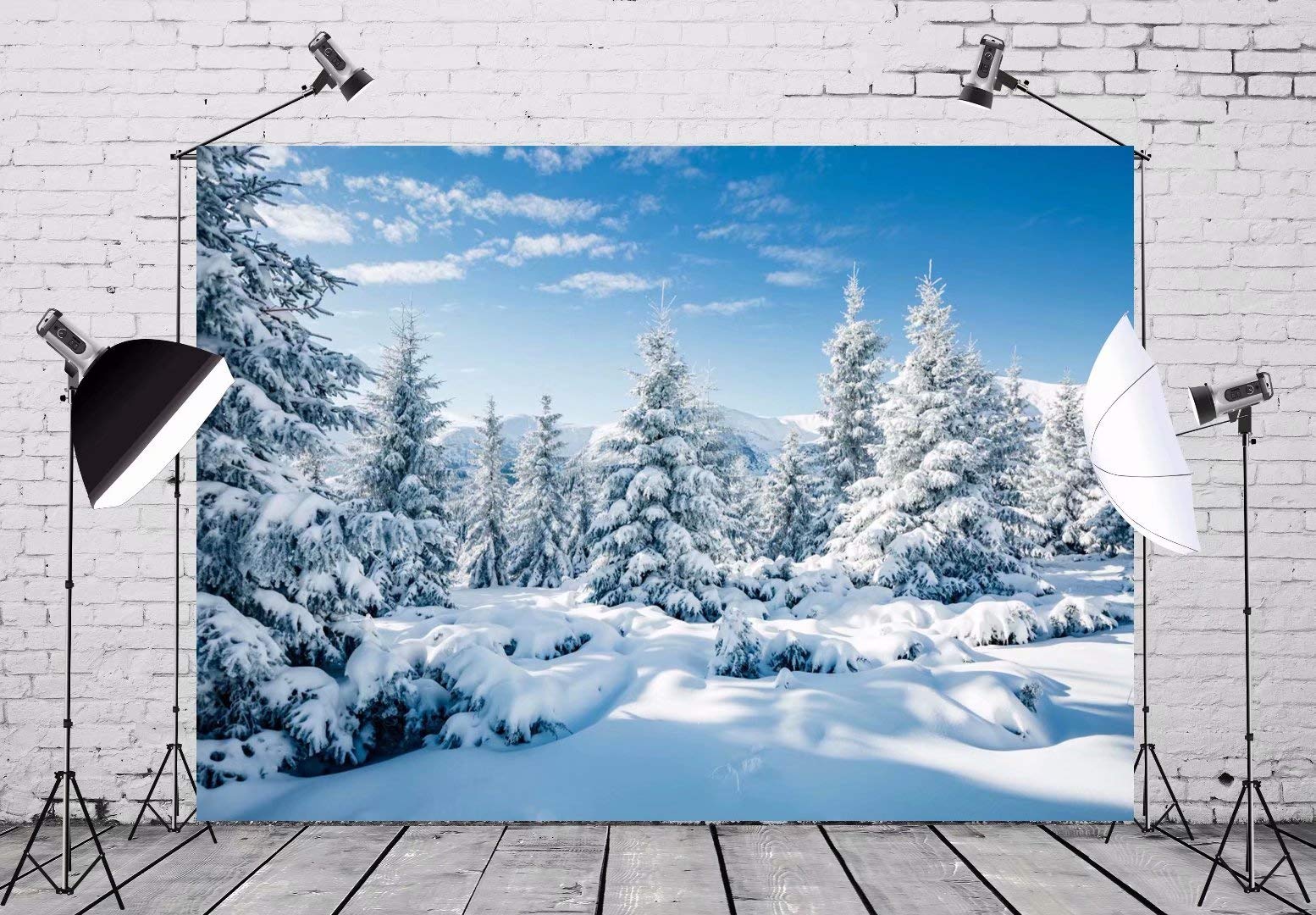 BELECO 9x6ft Fabric Winter Snow Forest Backdrop Frozen White Xmas Trees Wintry Scene Alps Photography Backdrop for Christmas New Year Party Decorations Winter Wonderland Background Photo Props