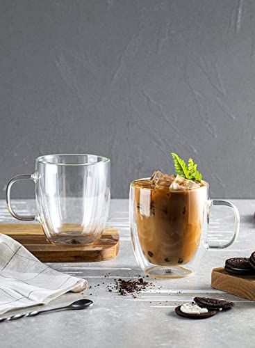Sweese Double Wall Glass Coffee Mugs - 12.5 oz Insulated Clear Coffee Mugs Set of 2, Perfect for Espresso, Cappuccino, Latte, Americano, Tea Bag, Beverage (413.101)