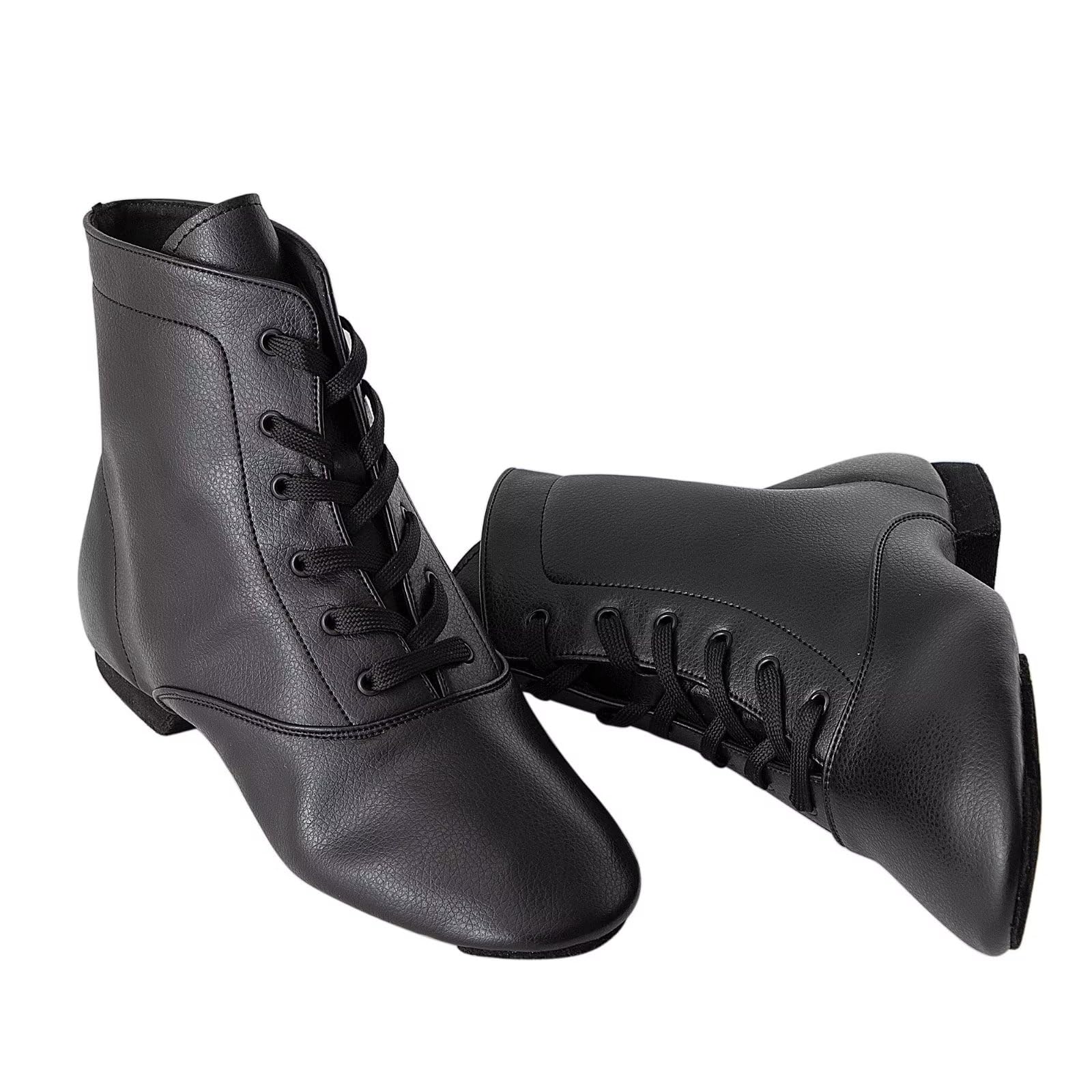 ARCLIBER Jazz Dance Boots for Women and Men's Lace Up Jazz Dance Shoes PU Leather, Black-9.5US