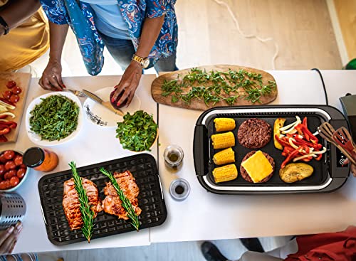 Indoor Grill, CUSIMAX Smokeless Grill Indoor, 1500W Electric Grill Griddle Korean BBQ Grill with LED Smart Display & Tempered Glass Lid, Non-stick Removable Grill Plate & Griddle Plate, Black