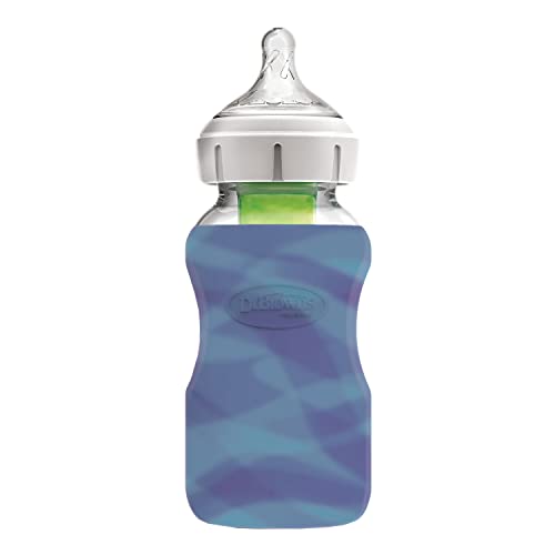 Dr. Brown’s Natural Flow Options+ Glass Baby Bottle Sleeves, 100% Silicone, 9 oz, Wide-Neck, Glow in the Dark