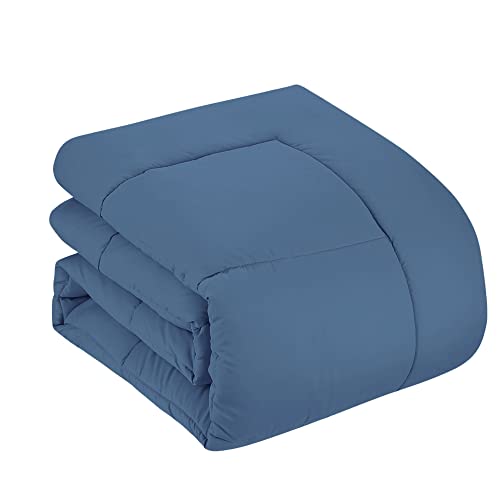 Sweet Home Collection 5 Piece Comforter Set Bag Solid Color All Season Soft Down Alternative Blanket & Luxurious Microfiber Bed Sheets, Denim, Twin