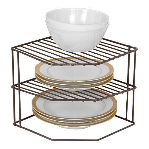 Smart Design 3-Tier Corner Shelf Storage – Bronze – Heavy Duty Steel Pantry Organizer with Rust-Resistant Finish and No-Scratch Bottom for Easy Home Organization and Storage