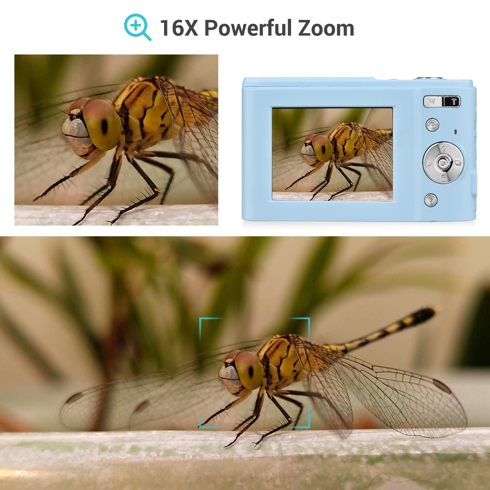 Andoer Portable Digital Camera 48MP 1080P 2.4-inch IPS Screen 16X Zoom Auto Focus Self-Timer 128GB Extended Memory Face Detection Anti-Shaking with 2pcs Batteries Hand Strap Carry Pouch