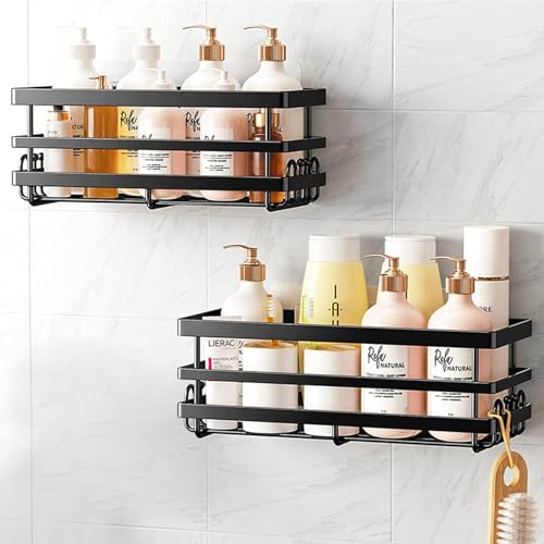 Dau Dau Shower Caddy Shelf Organizer, 2 Pack Shower Caddy with Hooks, No Drilling Stainless Steel Shower Shelf for Bathroom, Kitchen and Dorm,Wide-Rimmed Design Thickened Material