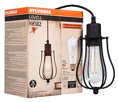 SYLVANIA Vintage Lowell Cage Pendant Light Fixture, 60W LED Dimmable ST19 Edison Bulb Included, 800 Lumens - 1 Pack (75513)