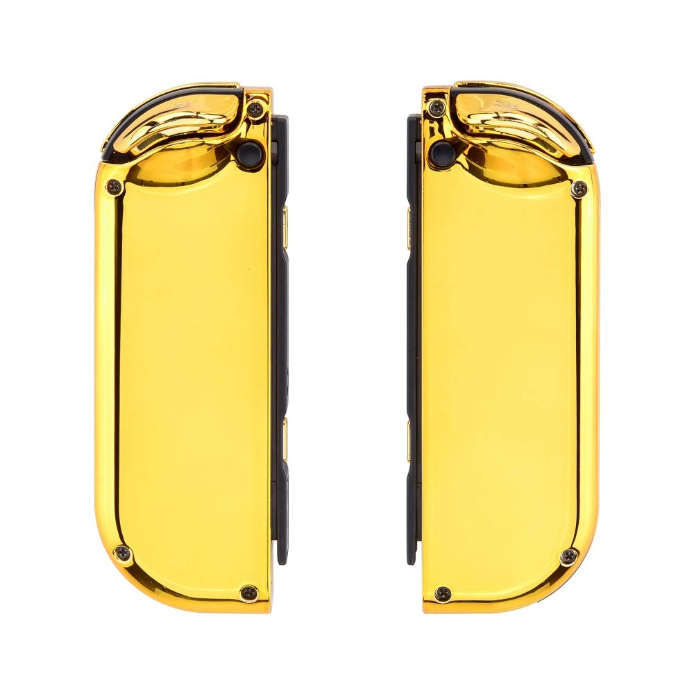 eXtremeRate DIY Replacement Shell Buttons for Nintendo Switch & Switch OLED, Chrome Gold Custom Housing Case with Full Set Button for Joycon Handheld Controller - Console Shell NOT Included