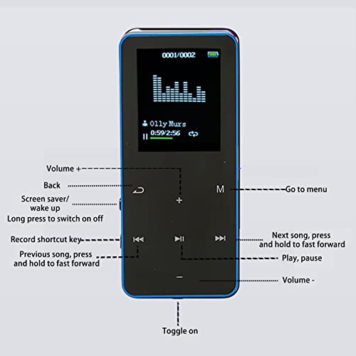 8G MP3 Player with Bluetooth, Noise Reduction Lossless Portable Mp4 Mp3 Player with Translation Dictionary, Electric Books, for Kids (Blue)