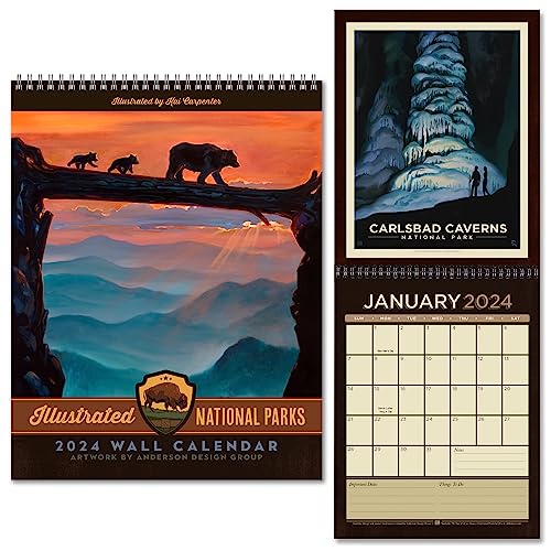 Americanflat 2024 Calendar - National Park Artworks Designed by Kai Carpenter - Large Wall Calendar with Monthly Format - Hanging Monthly Calendar Planner - 10x26 Inches When Open