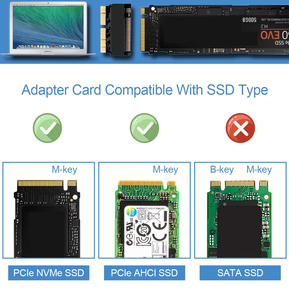 DKARDU NGFF M.2 nVME SSD Adapter Card for MacBook, Upgrade for MacBook 2013-2017 Convert, M.2 PCI-e NVME SSD Replace for MacBook SSD MZ-JPU128T/SD6PQ4M-128G, 2 PCS