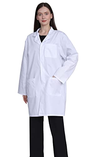GOQUCHEP Professional Lab Coat for Women, Full Sleeve Cotton Blend Long Medical Coat,White, Unisex (White, Small)