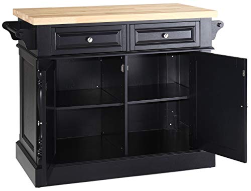 Crosley Furniture Oxford Natural Wood Top Kitchen Island, Black