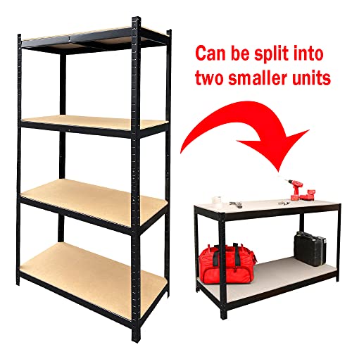 AUTOFU Heavy Duty Garage Storage Shelves Metal Shelving with Adjustable 4 Shelf, Boltless Racking Organizer for Industrial Home Shed Kitchen Workshop Storage, 64" x 31" x 16", Black