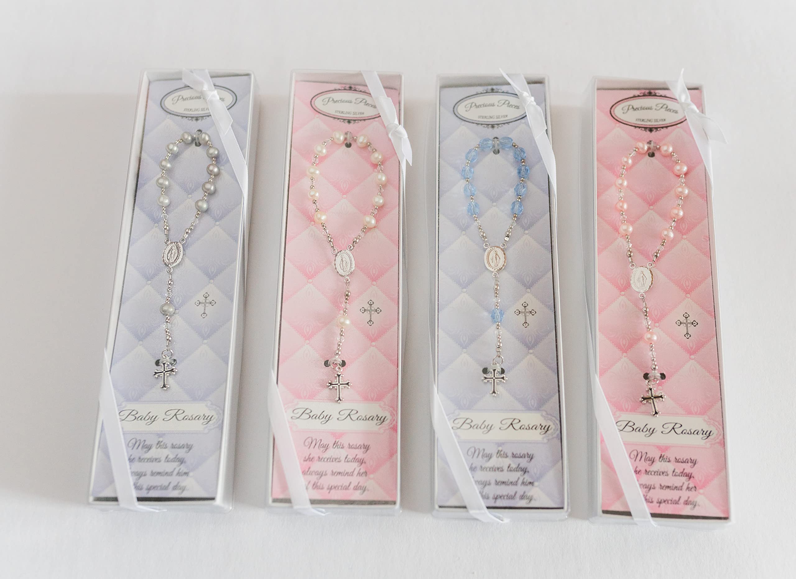 Precious Pieces Sterling Silver Pink Baby Rosary Baptism Gift for Baby Girls
