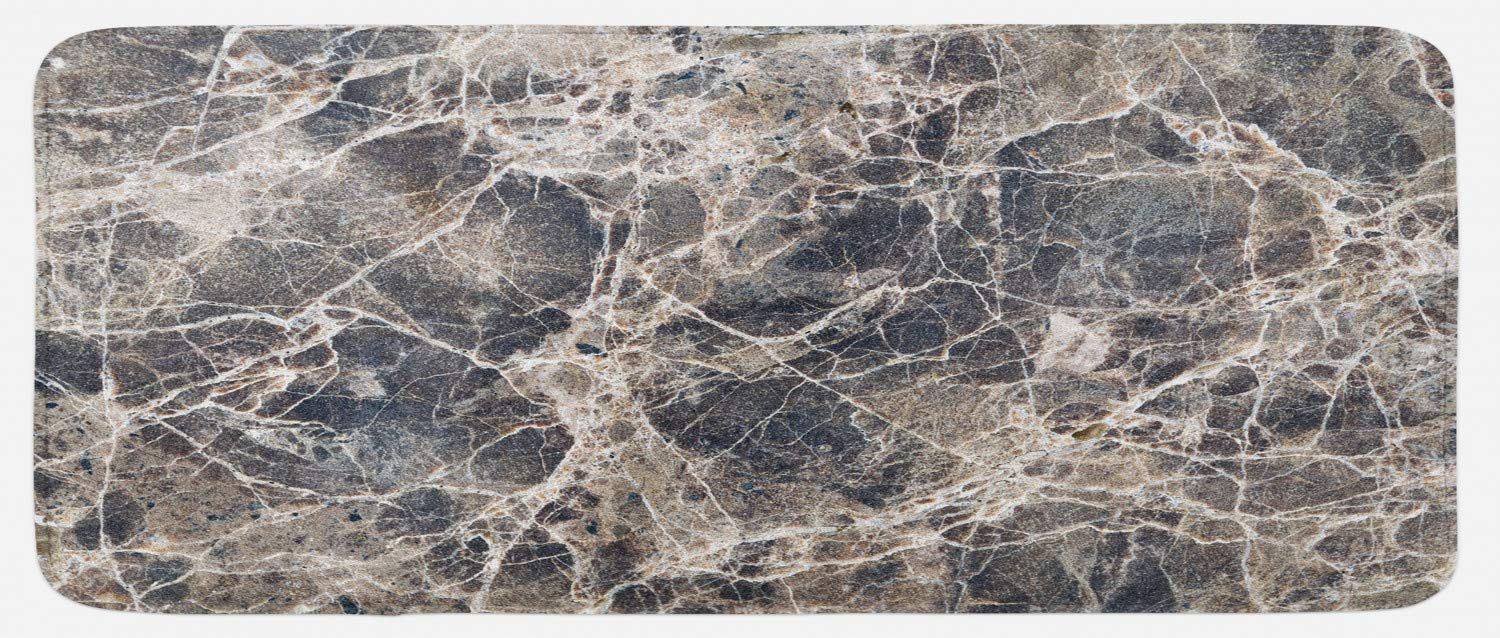 Ambesonne Marble Kitchen Mat, Ceramic Style Grunge Scratches Formless Lines and Cracks Artwork, Plush Decorative Kitchen Mat with Non Slip Backing, 47" X 19", Beige Taupe