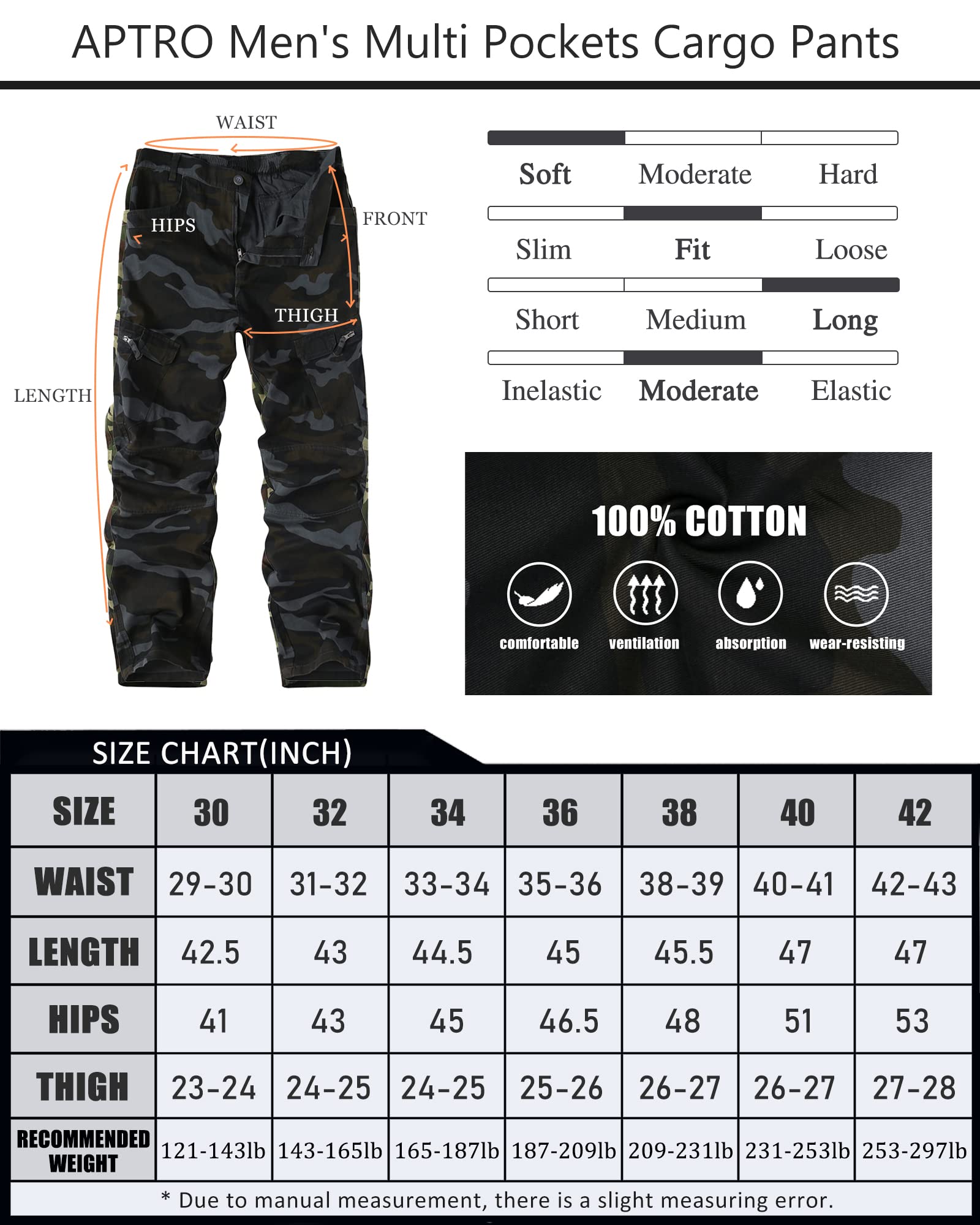 APTRO Men's Cargo Pants Camo Casual Work Military Tactical Pants Black Camo 34