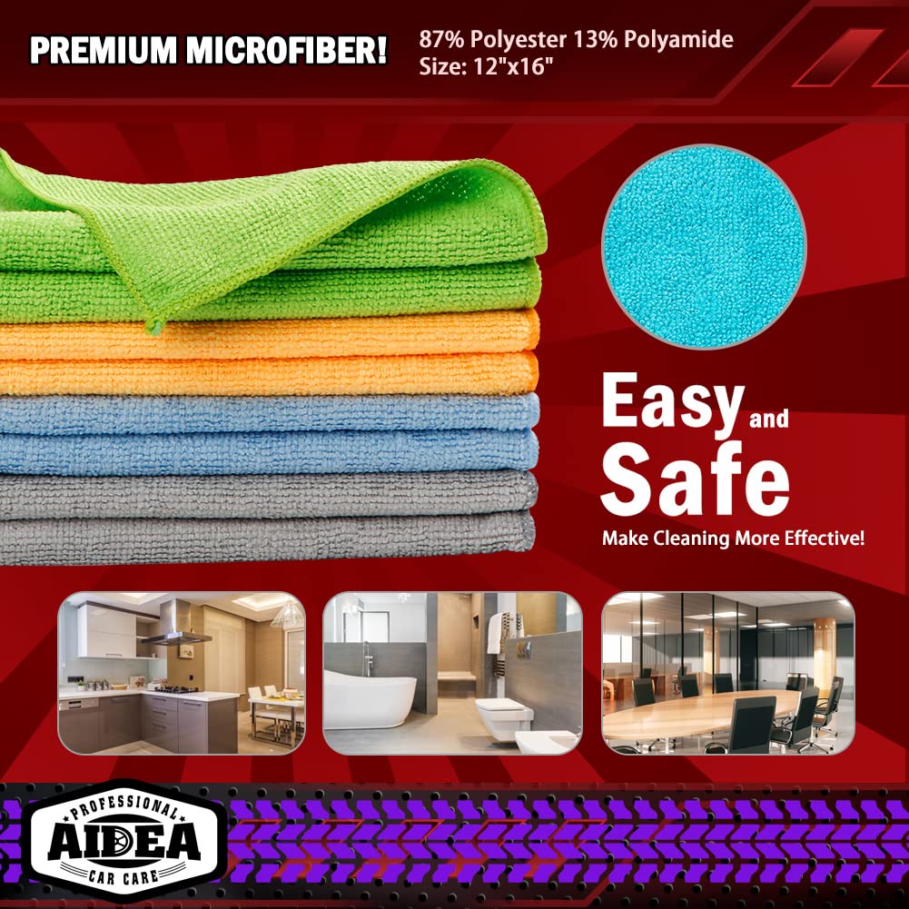 AIDEA Microfiber Cleaning Cloth for Car-24PK, Premium Car Microfiber Towels, Soft & Absorbent Cleaning Cloth, Wash Cloth for House, Kitchen, Car (12in.x16in)