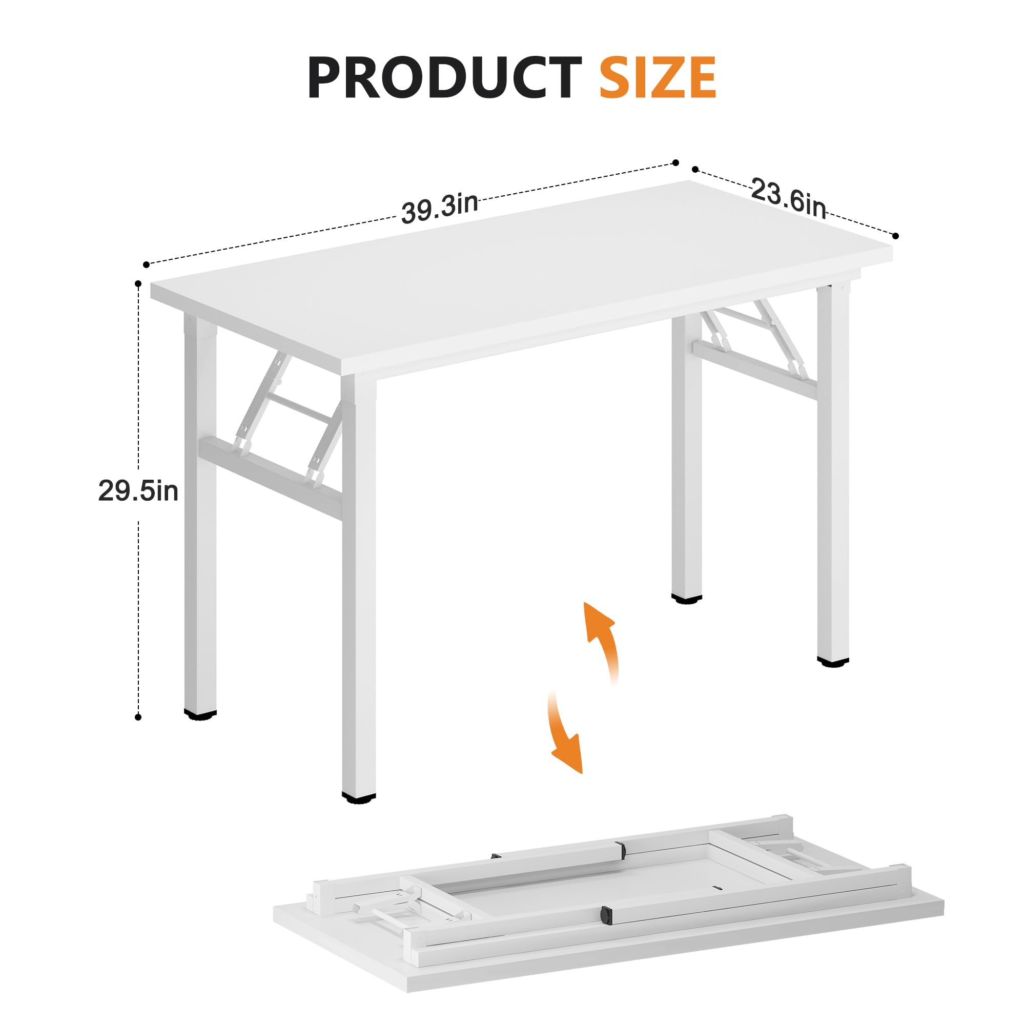 DlandHome Computer Desk Folding Table 39.4 inches Writing Desk for Small Space Folding Desk Laptop Desk No Assembly Required White&White
