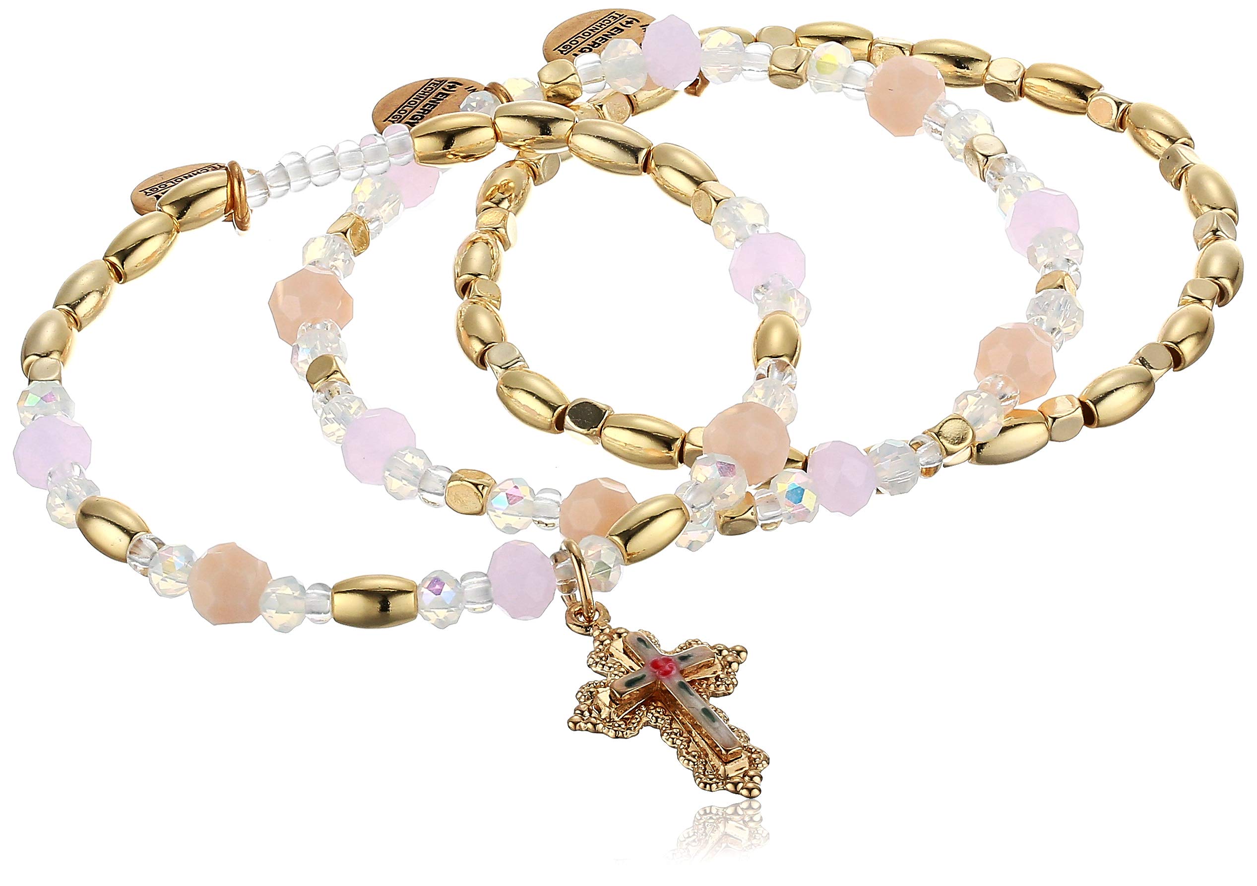 Alex and Ani Floral Cross Stretch Set of 3, Rafaelian Gold