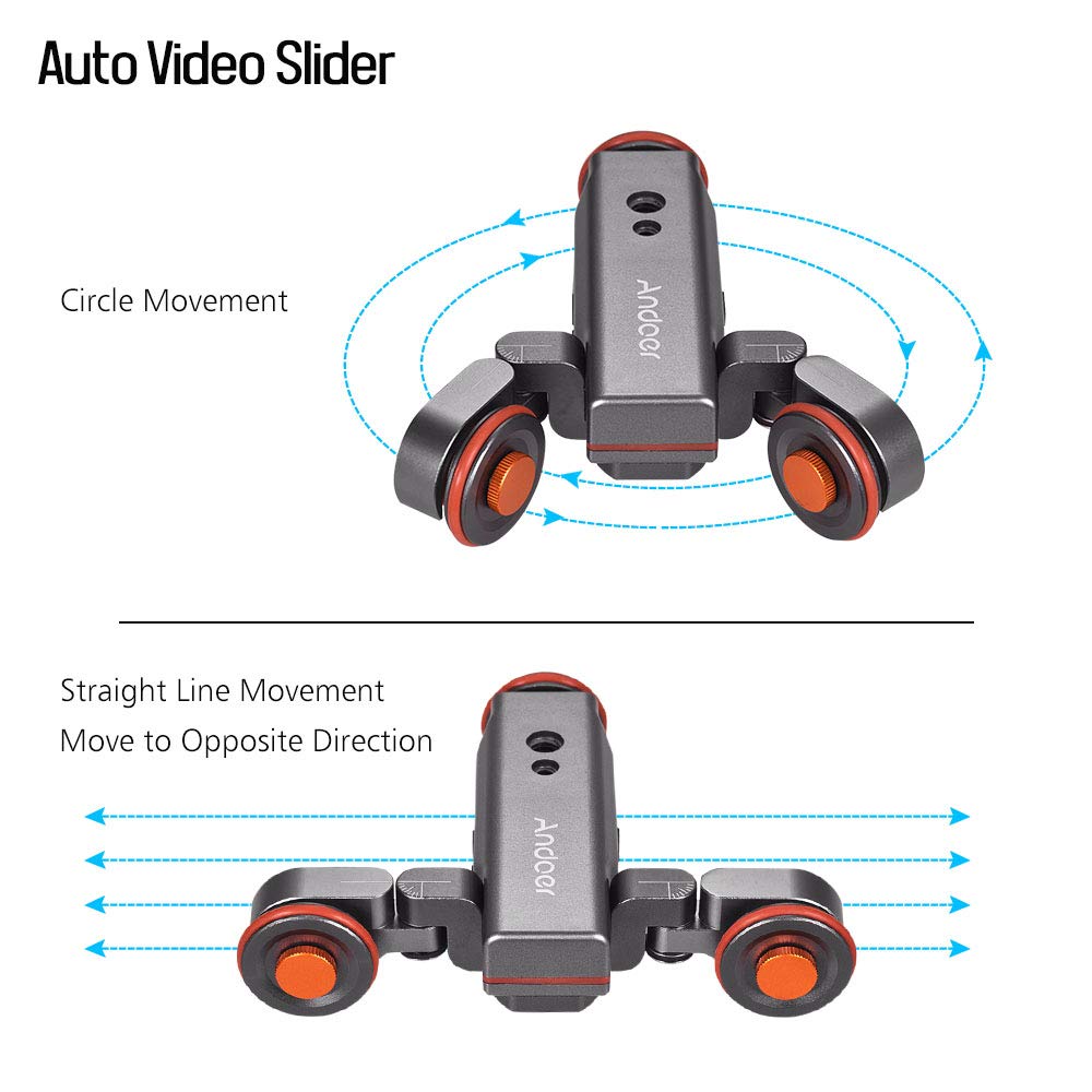 Andoer Track Dolly L4 PRO 3-Wheels Wireless Camera Video Auto Dolly Motorized Electric Track Rail Slider Dolly Car with Wireless Remote Control 3 Speed for DSLR Camera iOS Android Smartphone Gopro