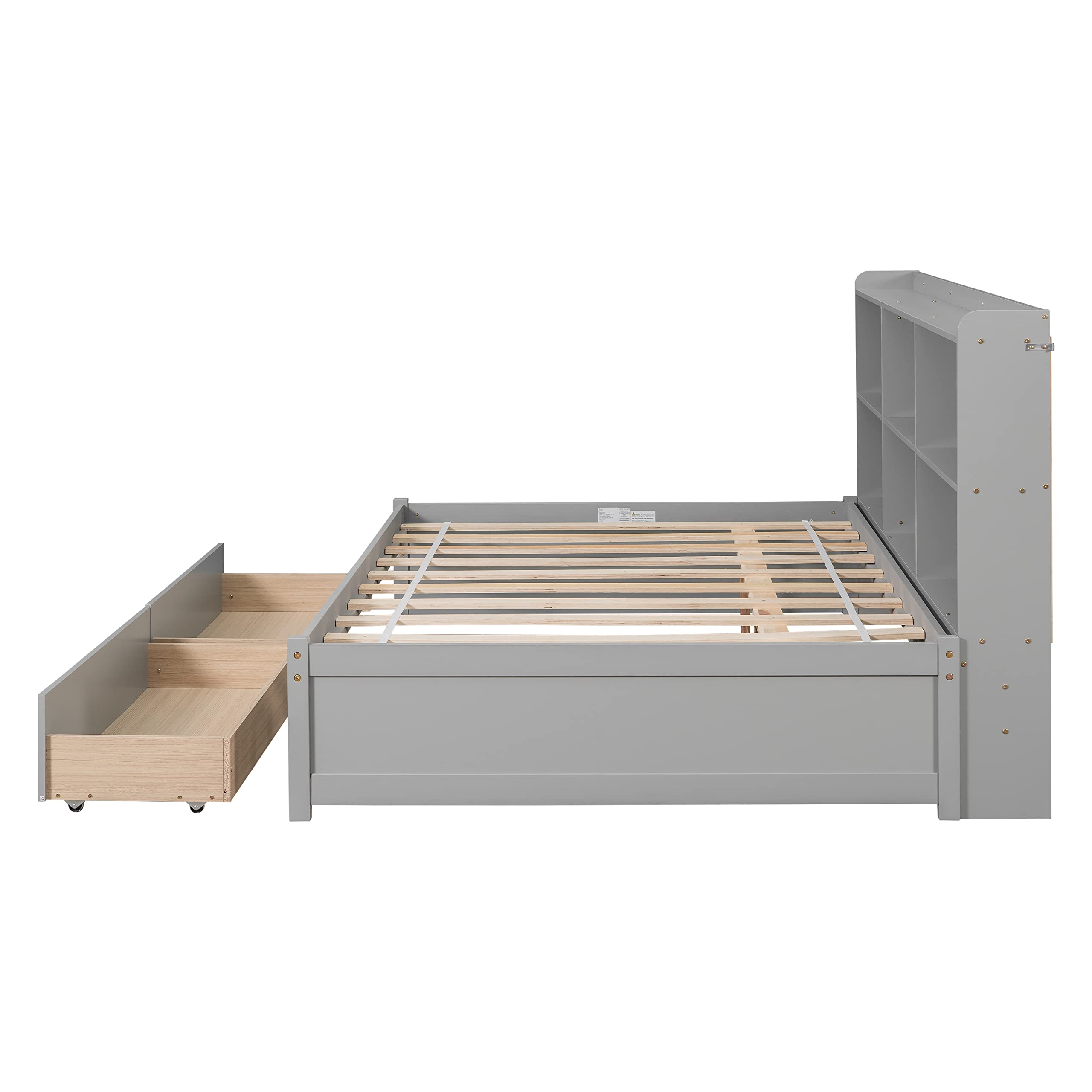 Harper & Bright Designs Full Captains Bed with Bookcase and Two Drawers, Wooden Full Size Daybed Frame with Storage,Space Saving Full Bed Frame for Girls Boys (Grey,Full)