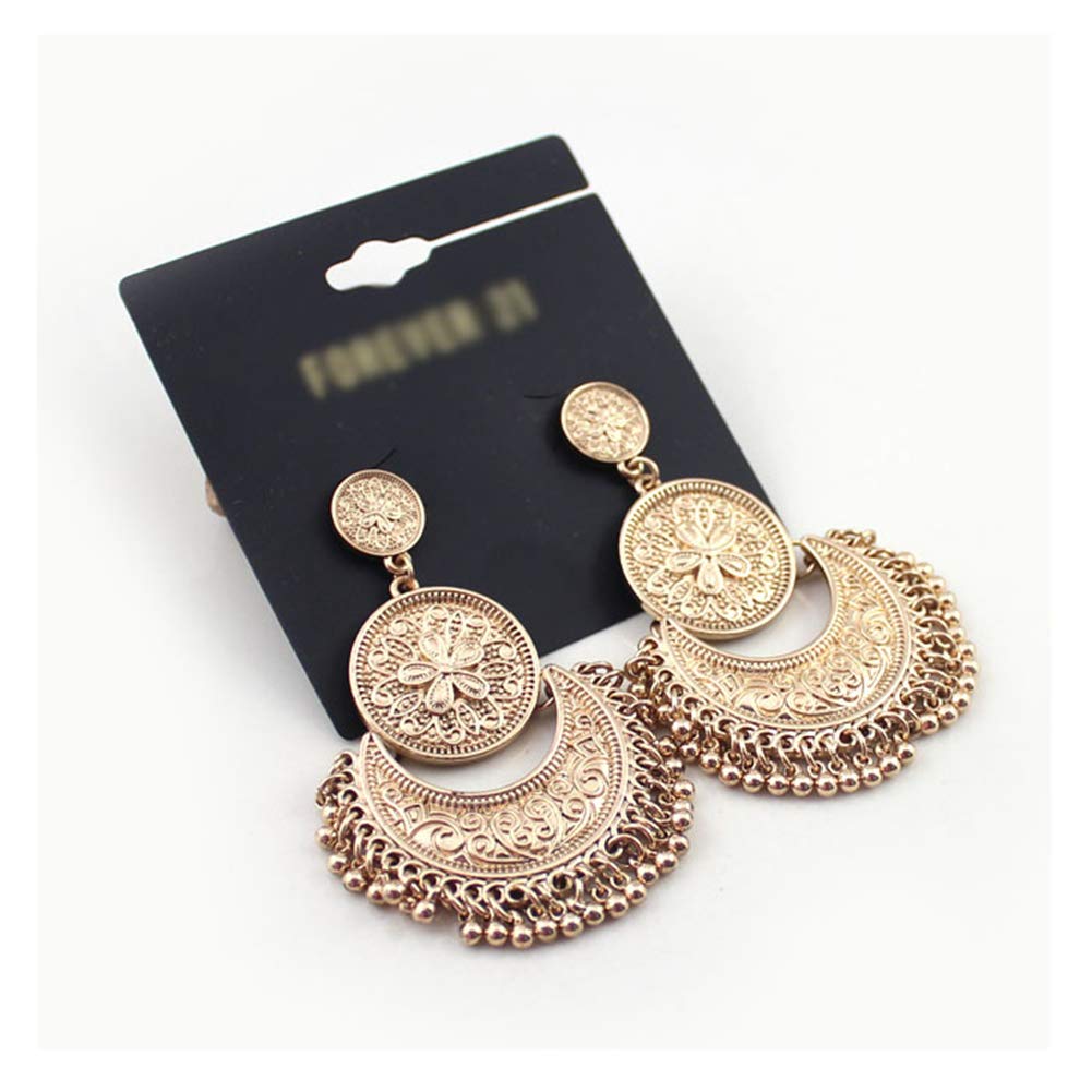 Antique Ethnic Brocade Mexico Gypsy Engraved Lotus Hook Dangle Earrings for Women-gold